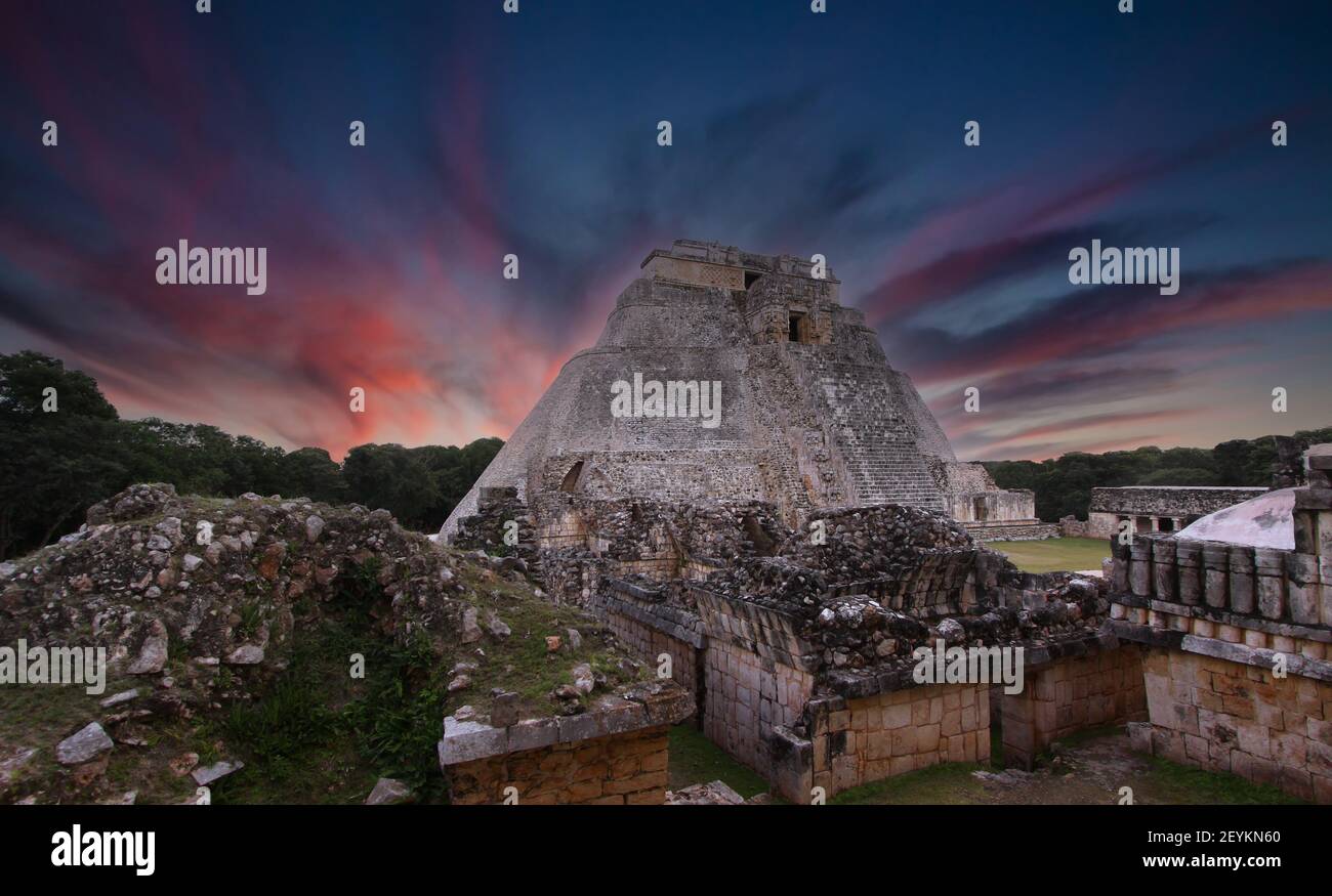 Pyramid of the magician, in Uxmal ruins, Yucatan, Mexico Stock Photo ...