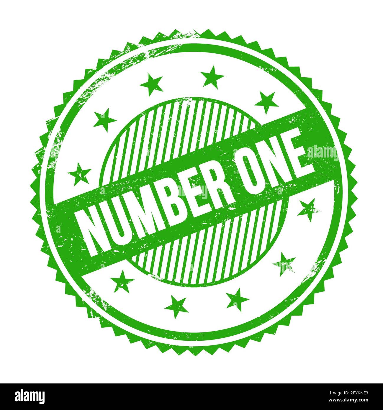NUMBER ONE text written on green grungy zig zag borders round stamp ...