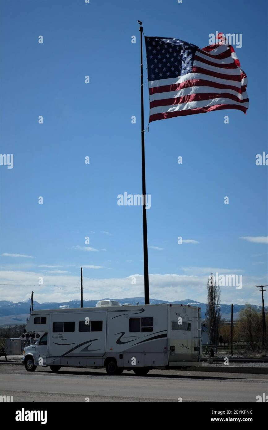Giant Flag and RV, Montana Stock Photo - Alamy