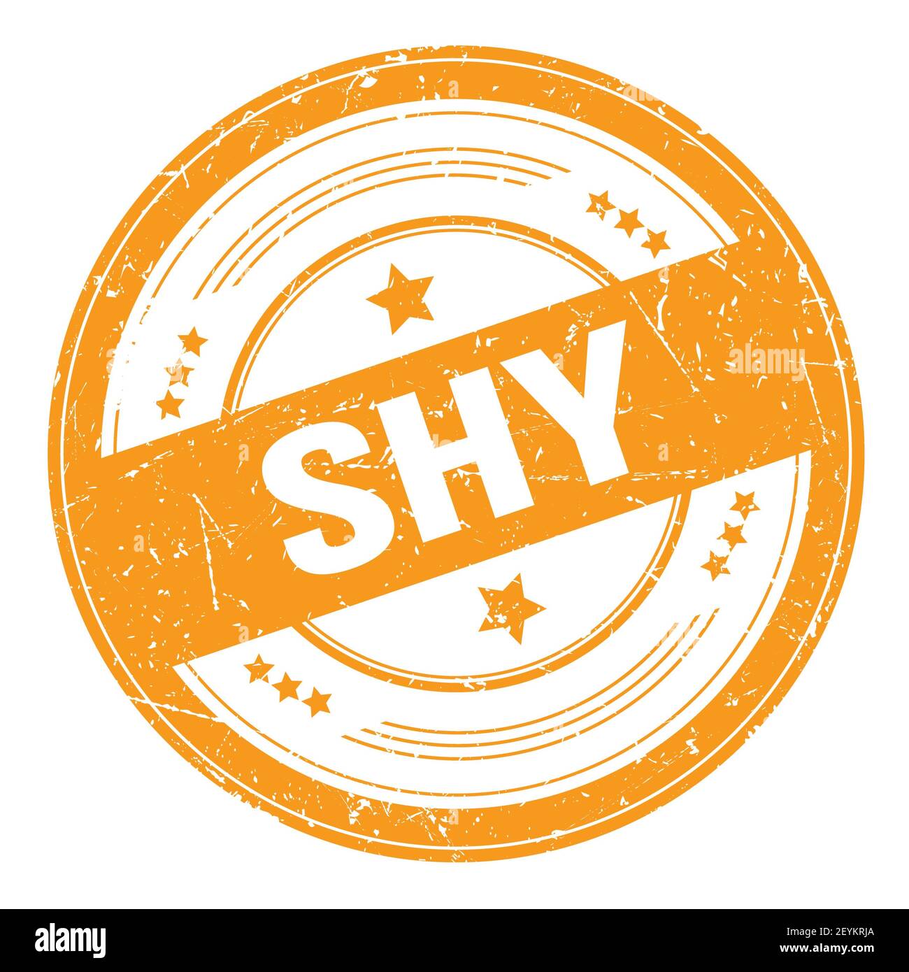 SHY text on orange round grungy texture stamp Stock Photo - Alamy