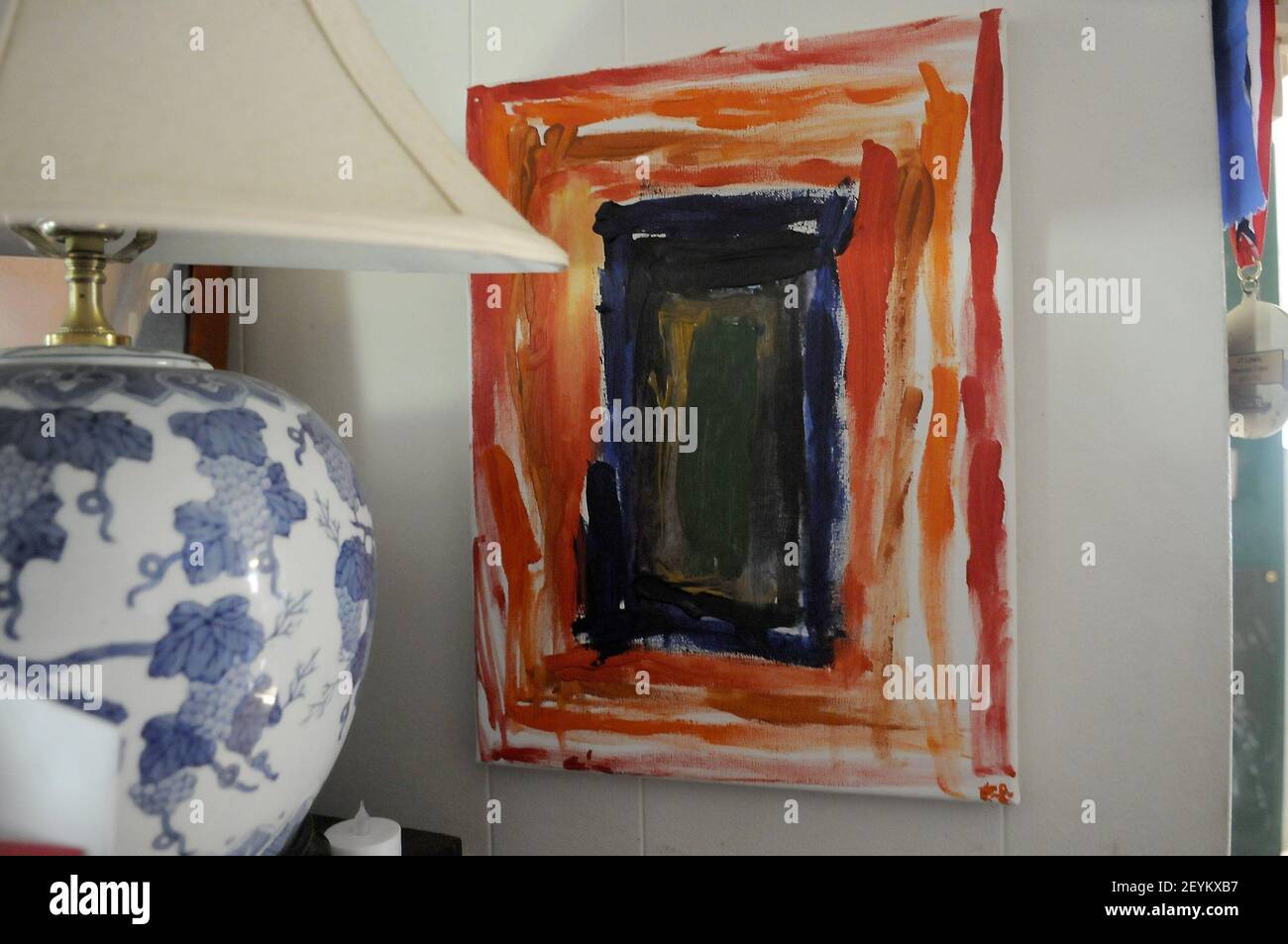 Art is seen on the walls in the Sandy Hook home of Scarlett Lewis ...