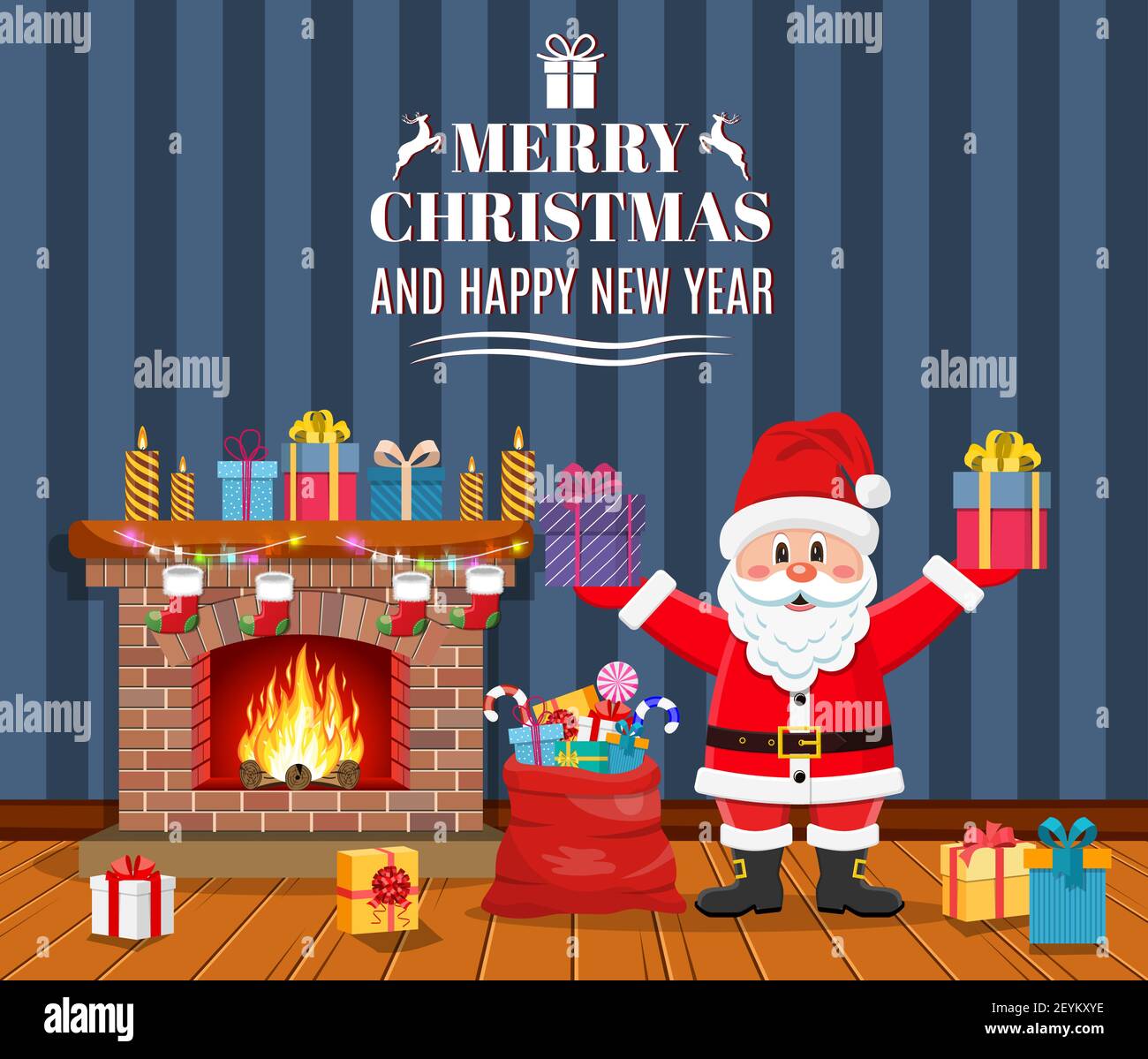 Santa Claus in Christmas room interior Stock Vector Image & Art - Alamy