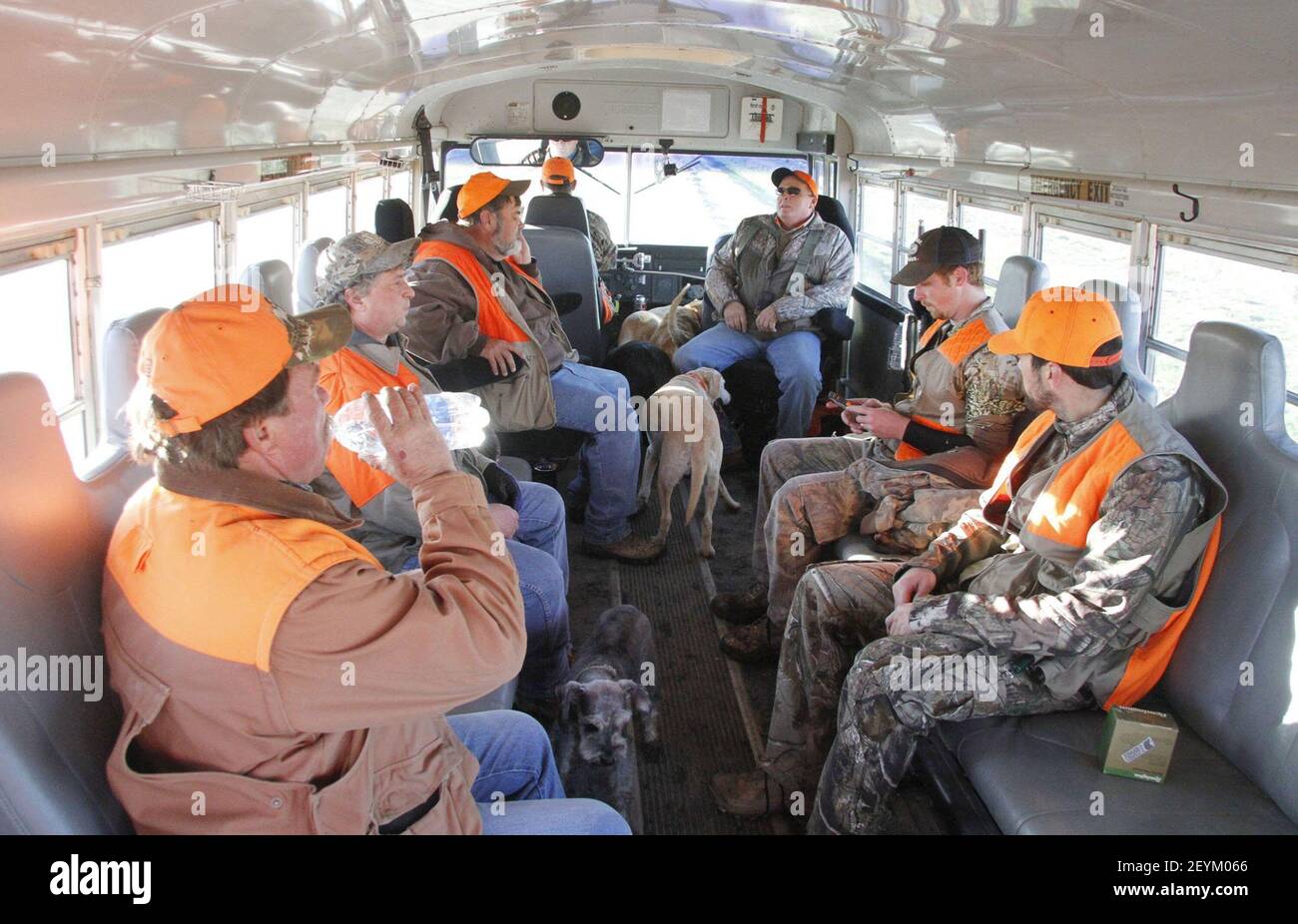 Hunters travel from field to field in Scott County, Kan., on an old ...