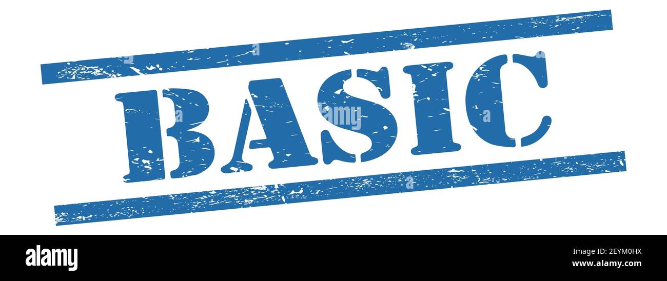 BASIC text on blue grungy vintage rubber stamp Stock Photo - Alamy
