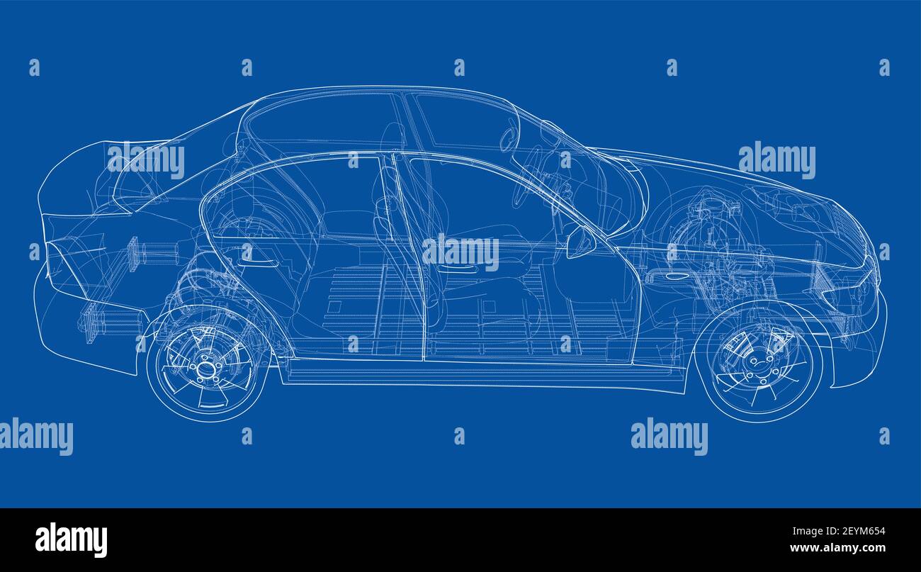 Electric Car With Chassis. Vector rendering of 3d Stock Vector Image ...