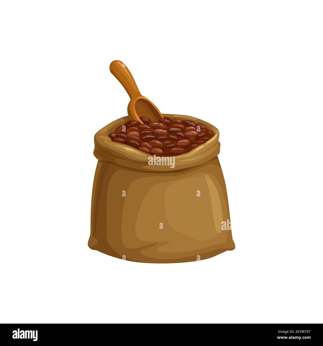 Cocoa beans sack or coffee beans bag, vector isolated icon of seeds and ...