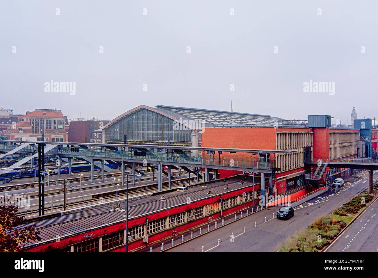 Train station of Lille Flandres, high angle view from the towers of ...