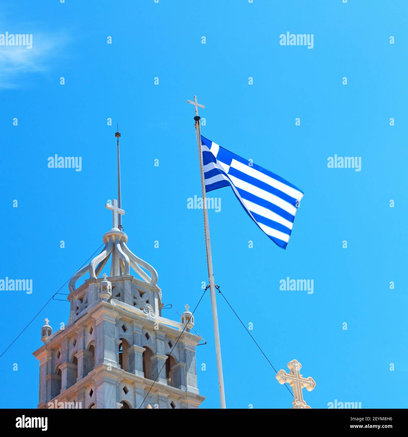 In paros cyclades greece flag Stock Photo - Alamy