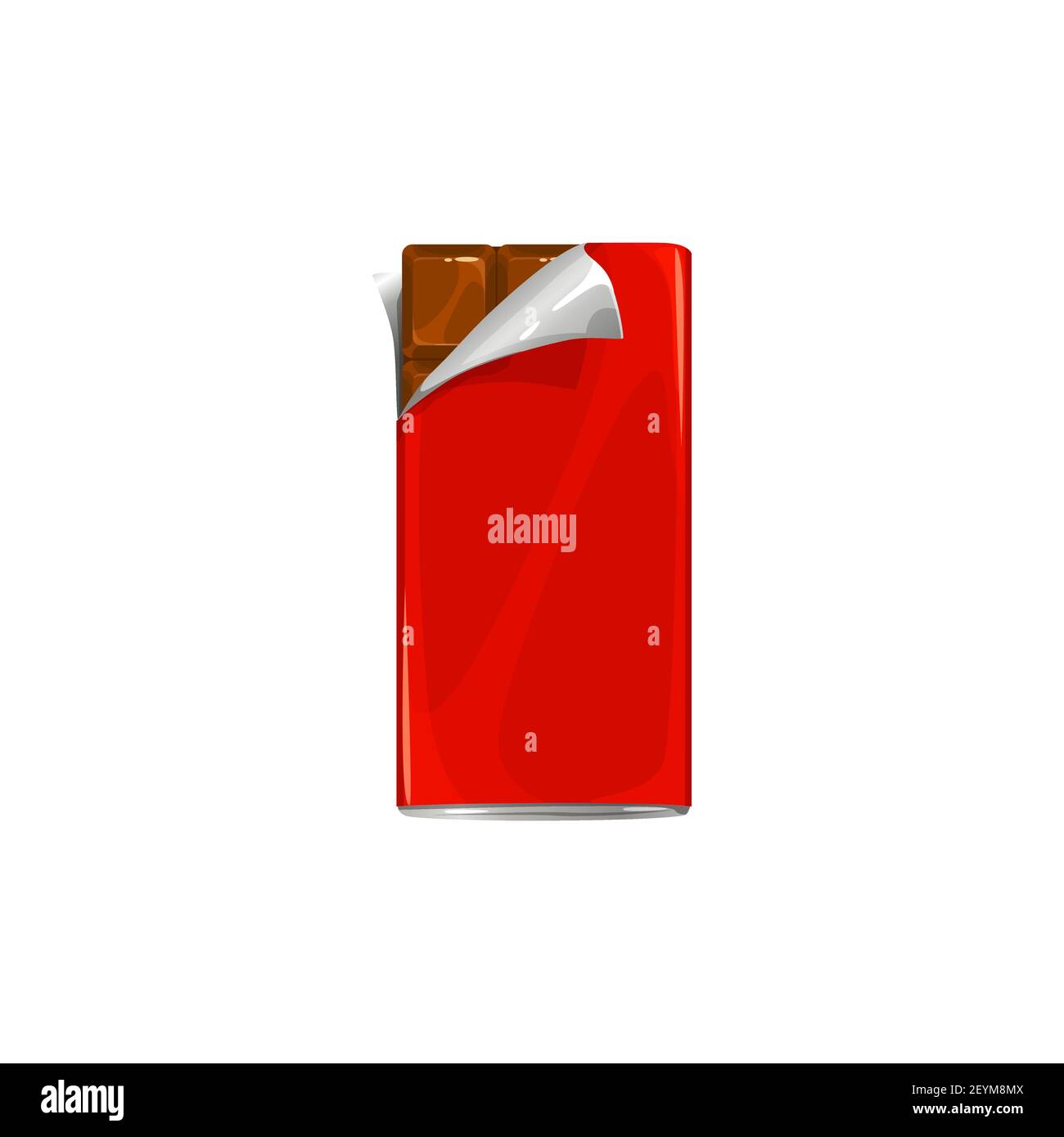 Chocolate bar in candy wrapper, vector icon of package with open corner ...