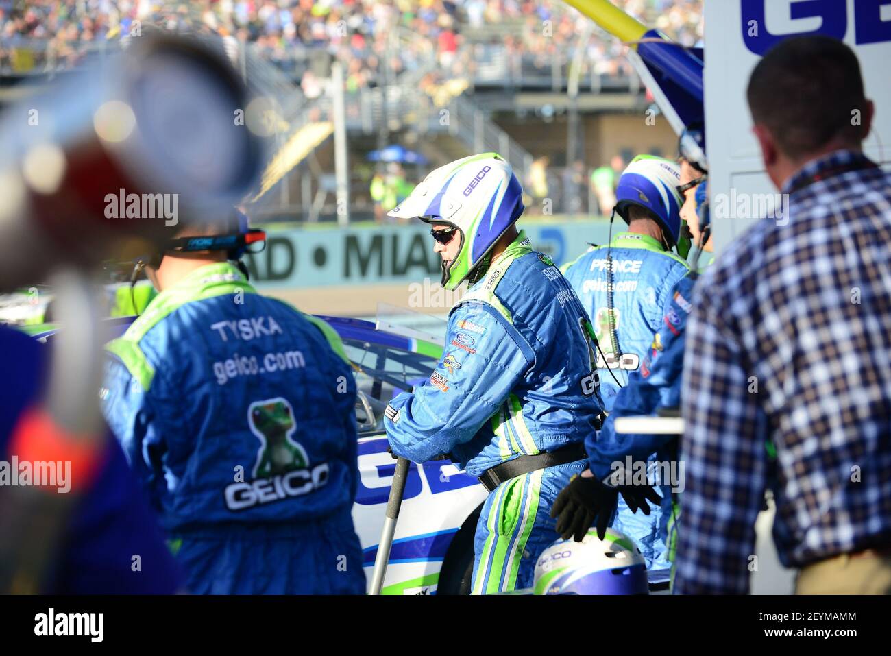 Casey Mears drives the #13 GEICO Ford pits during the NASCAR Sprint Cup ...