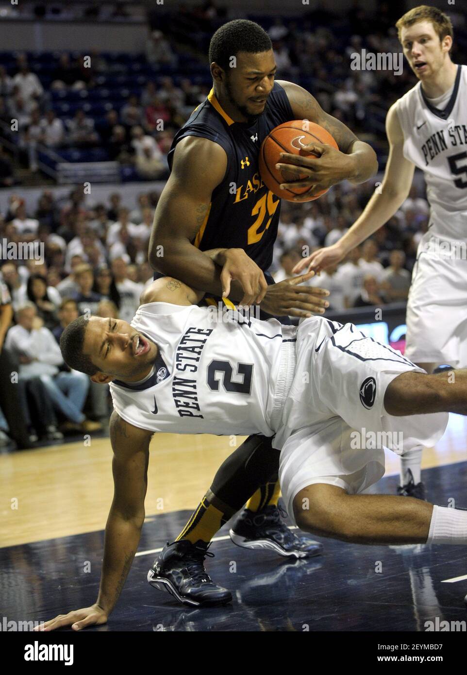 Penn State's D.J. Newbill and LaSalle's Jerrell Wright tangle during a ...