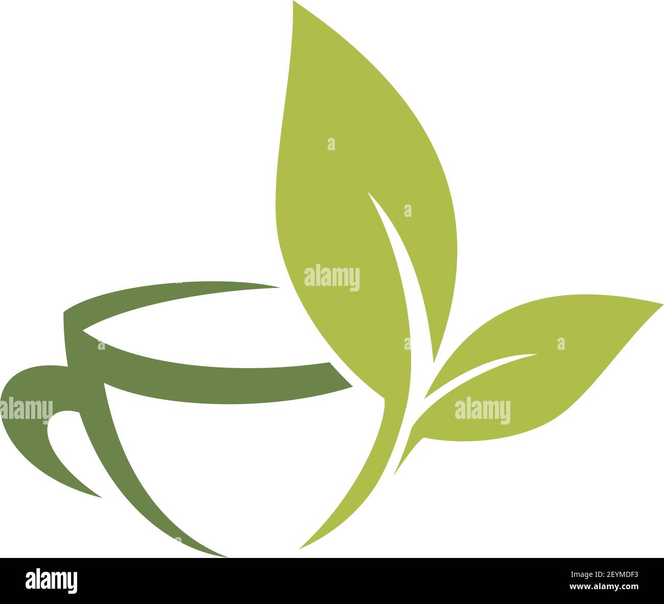 Hot Ceylon or Chinese green tea in cup isolated logo. Vector herbal ...