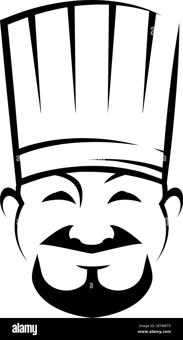 Mongol chef contour vector illustration. Happy cook in professional hat ...
