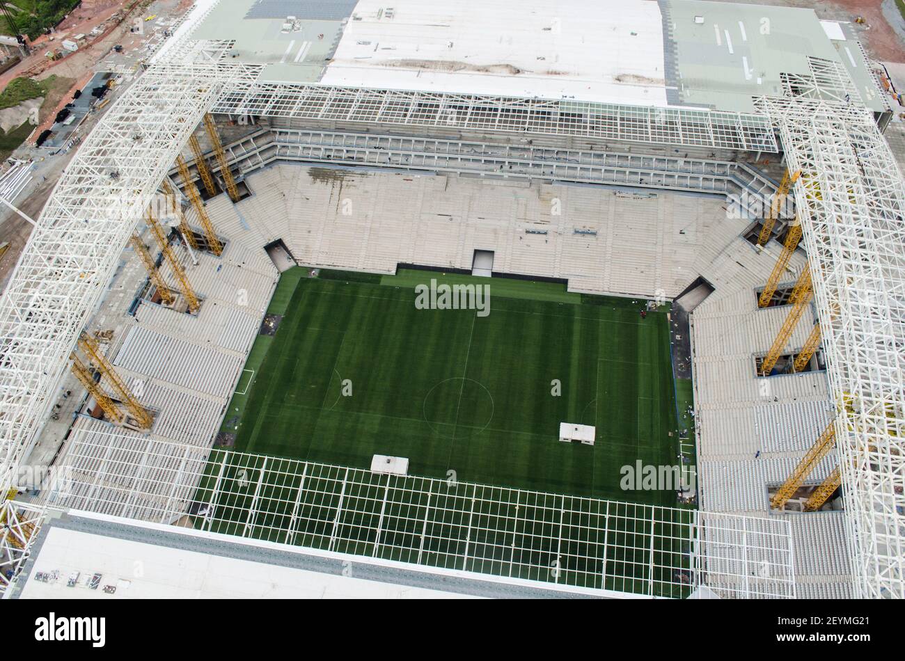 Aerial view of the construction of Arena Corinthians stadium in Sao ...