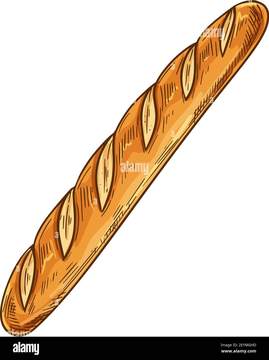 Baguette bread sketch icon. Vector bakery shop wheat bread long loaf ...