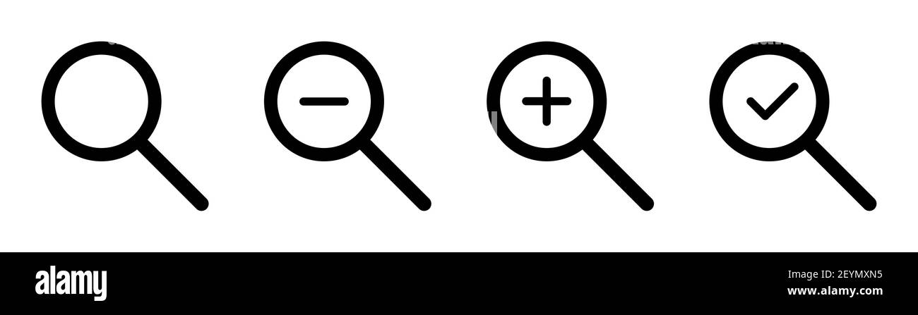 Magnifying glass icons. Magnifier symbol. Set. Vector illustration on ...