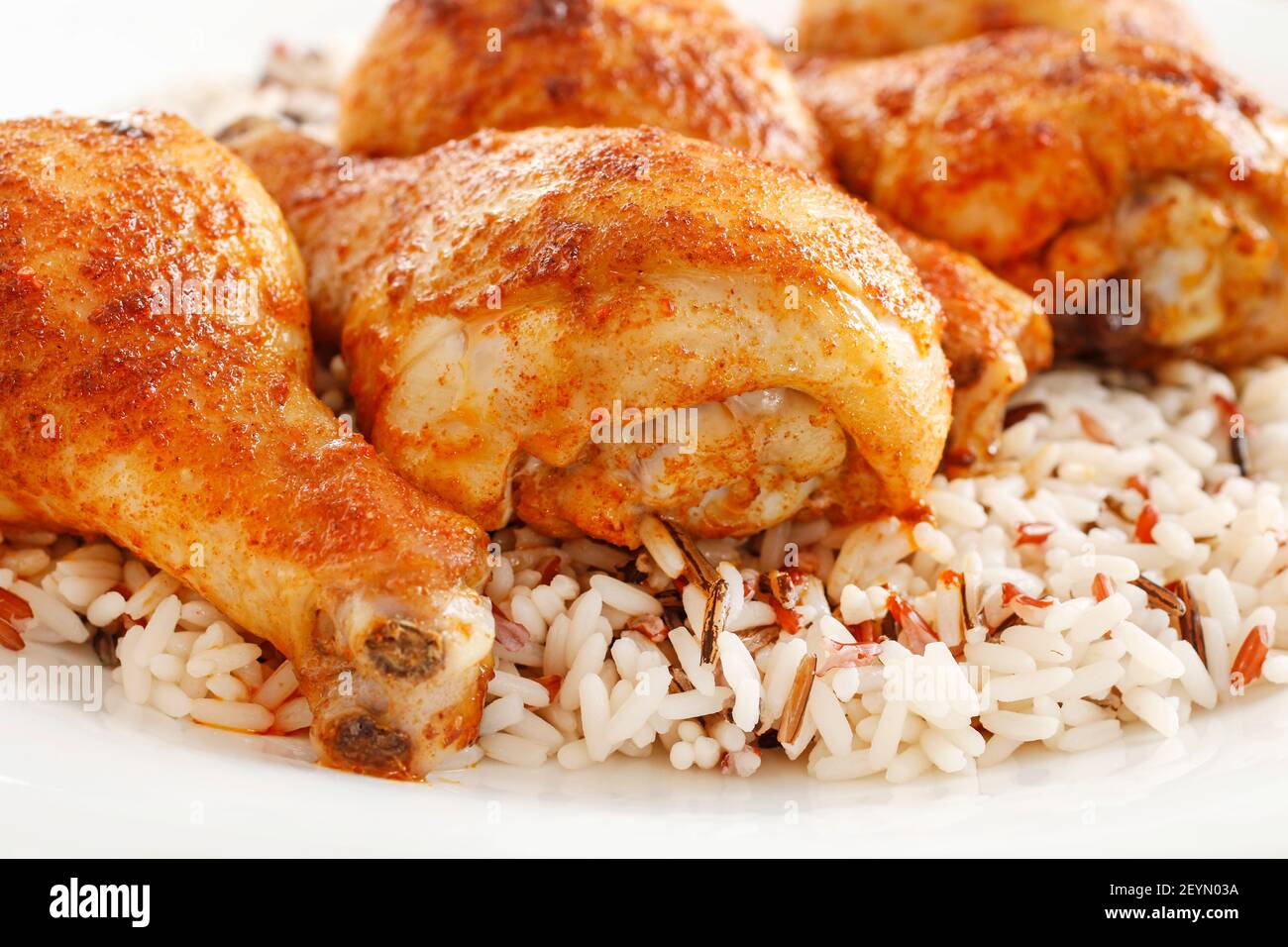 Indian cuisine: roasted chicken with rice and vegetables. Party dish ...