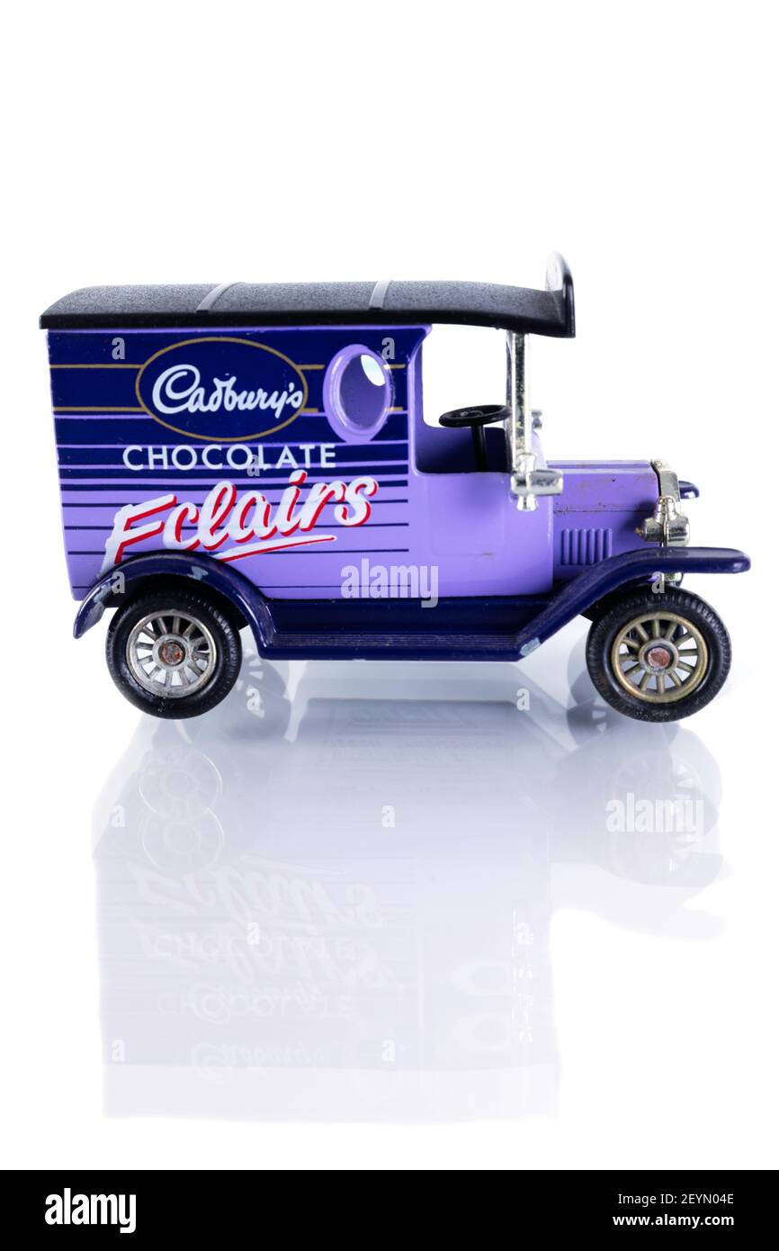 Worn diecast model of a vintage 'Cadbury's Chocolate Eclairs' lorry ...