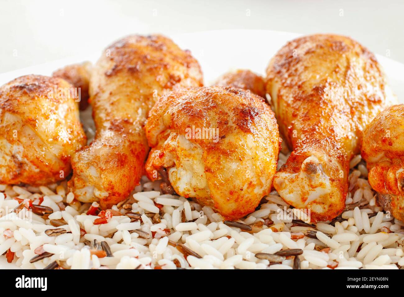 Indian cuisine: roasted chicken with rice and vegetables. Party dish ...