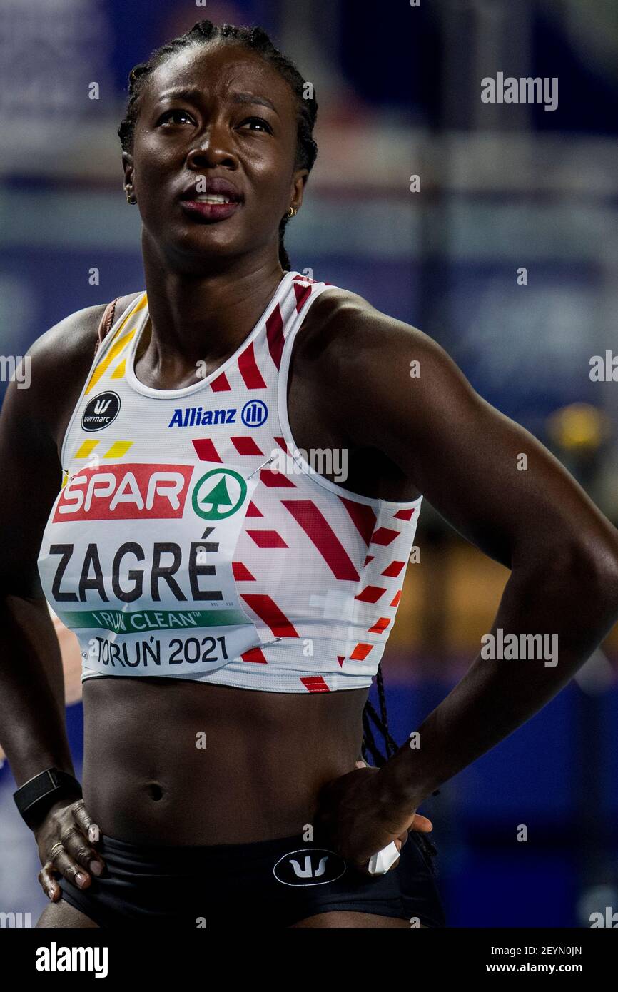 Belgian athlete Anne Zagre pictured after the first round of the women ...