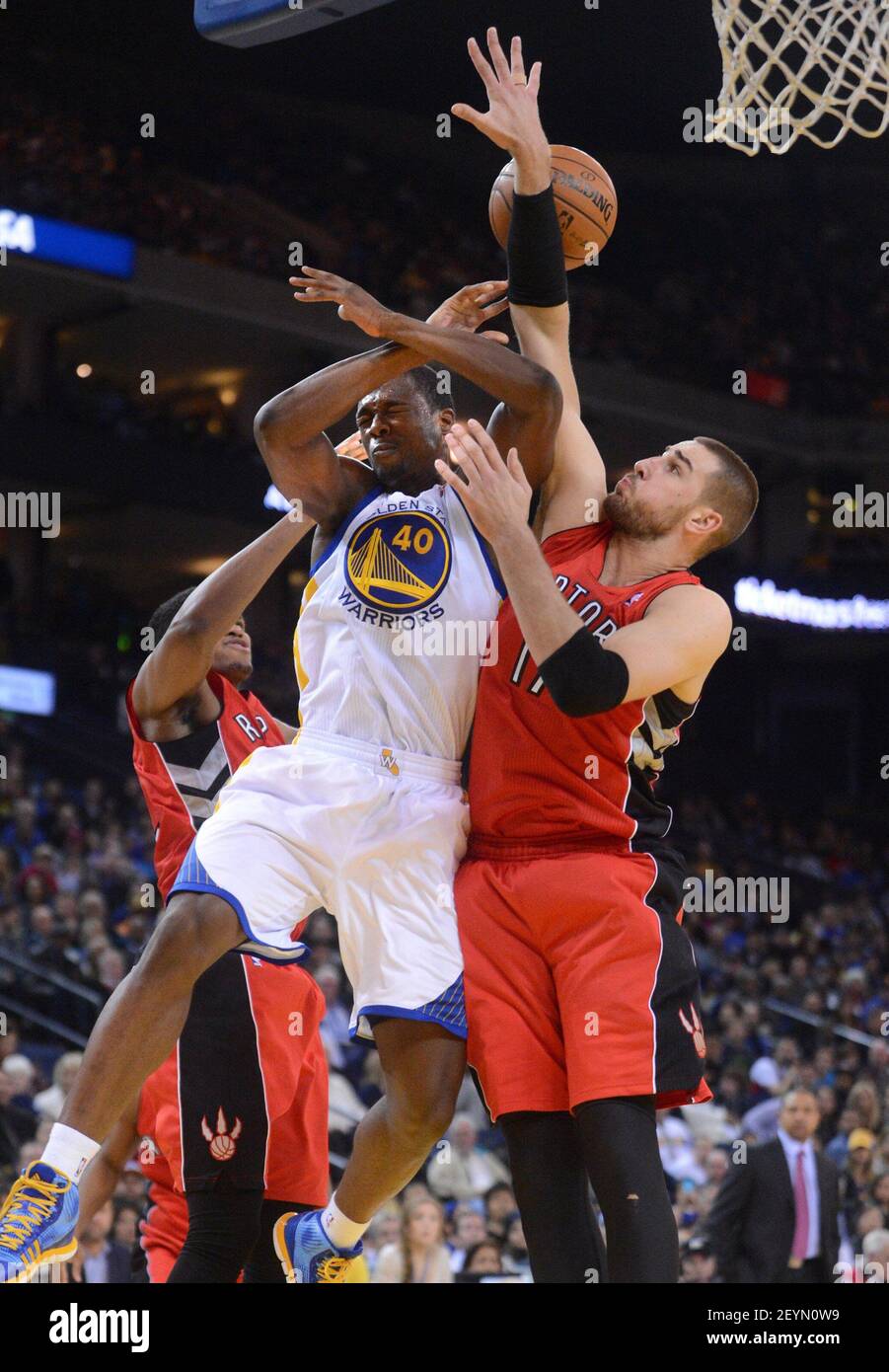 The Golden State Warriors' Harrison Barnes (40) its fouled by the ...