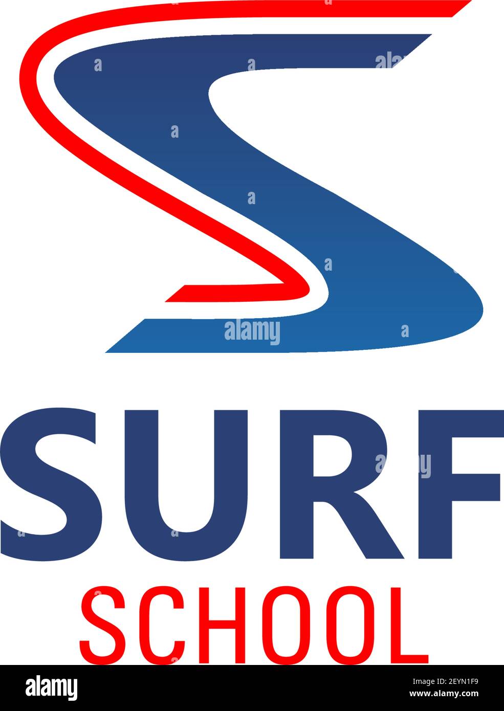 Surf school vector sign. Creative vector emblem in red and blue colors ...