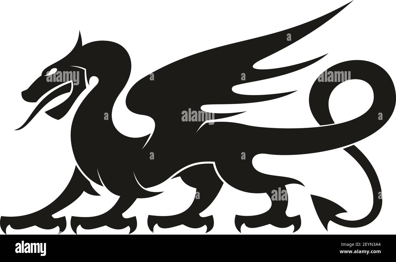 Dragon gryphon isolated heraldic animal silhouette . Vector creature ...