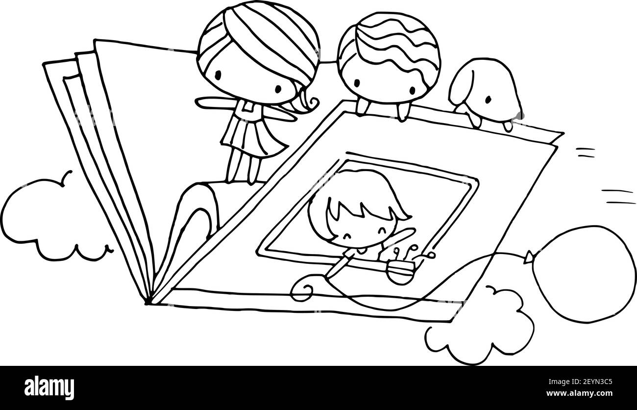 Kid Reading Clipart Black And White