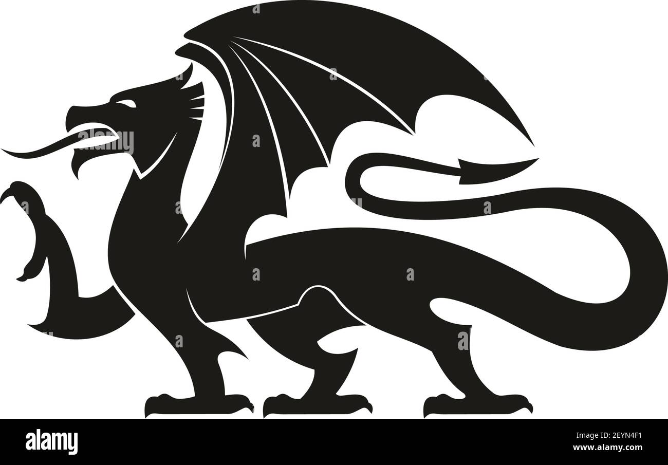 Dragon gryphon isolated heraldic animal silhouette . Vector creature ...