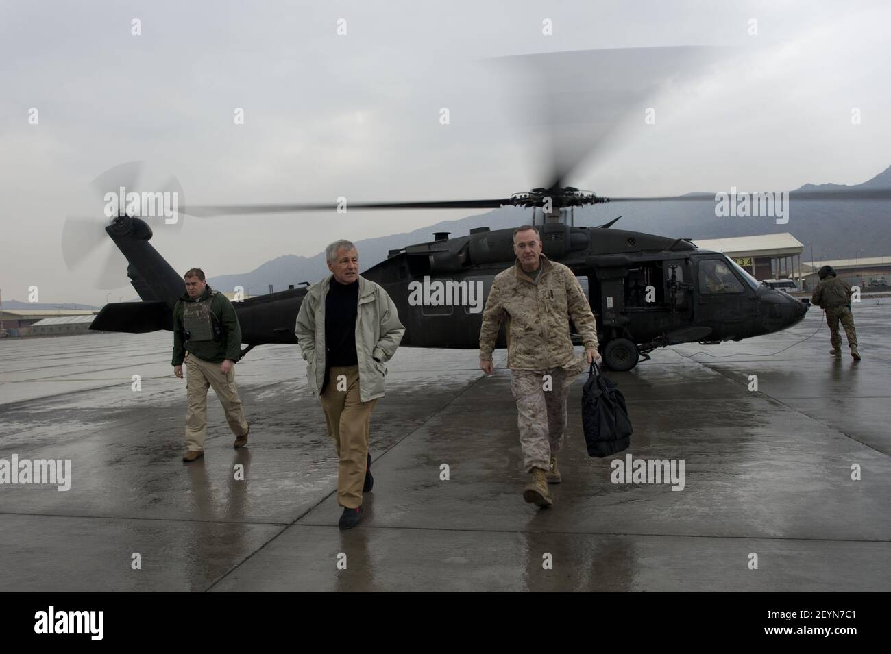 Secretary of Defense Chuck Hagel begins his day with ISAF commander U.S ...