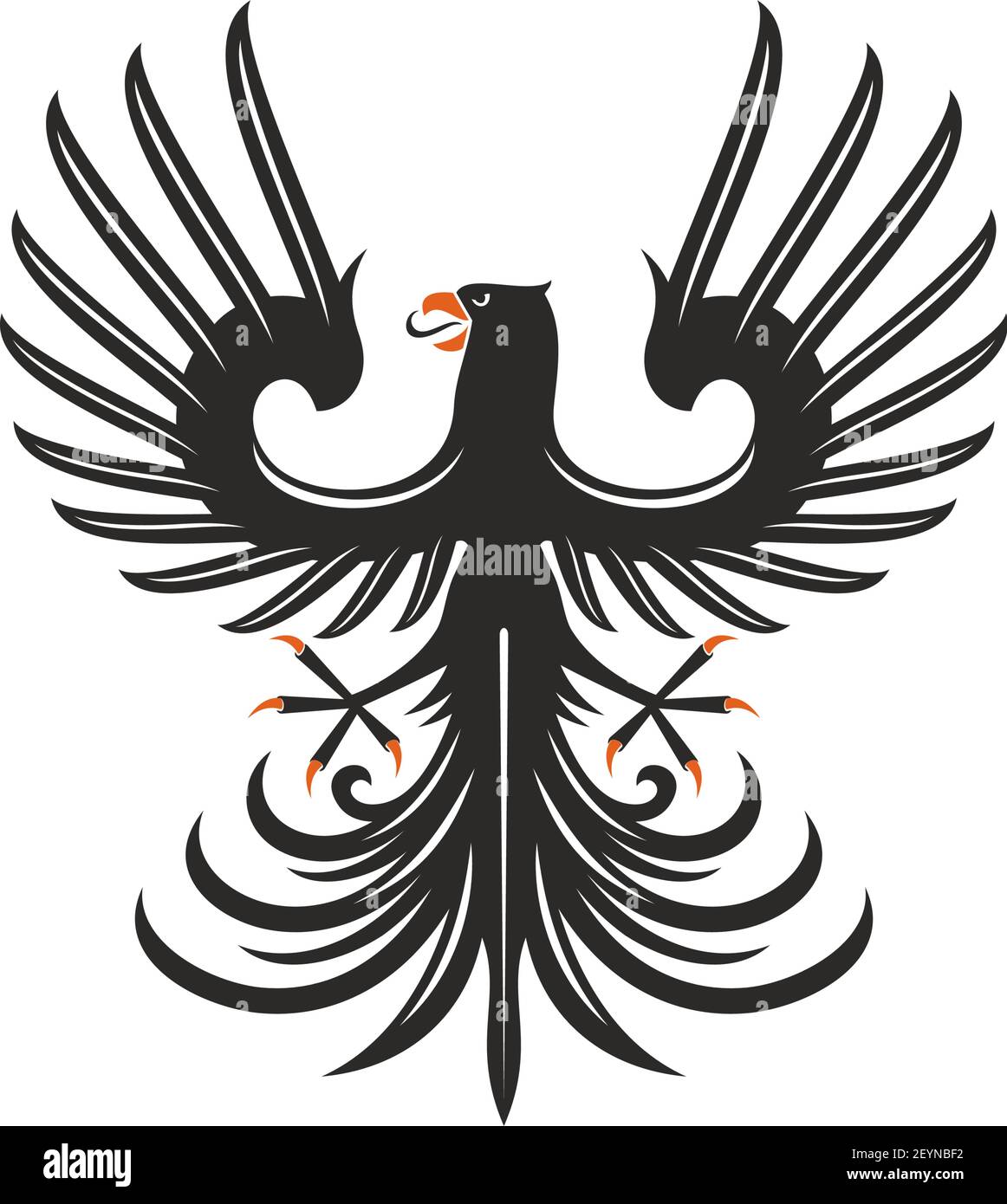 Heraldic eagle isolated bird with open wings. Vector black falcon or ...