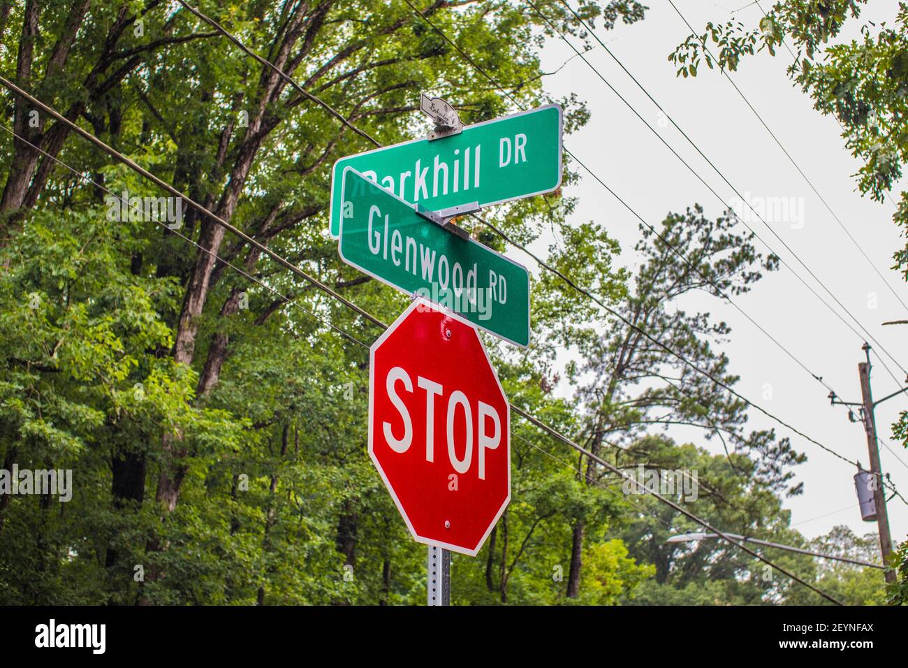 Decatur, Ga / USA - 07 07 20: Glenwood rd sign and stop sign Stock ...