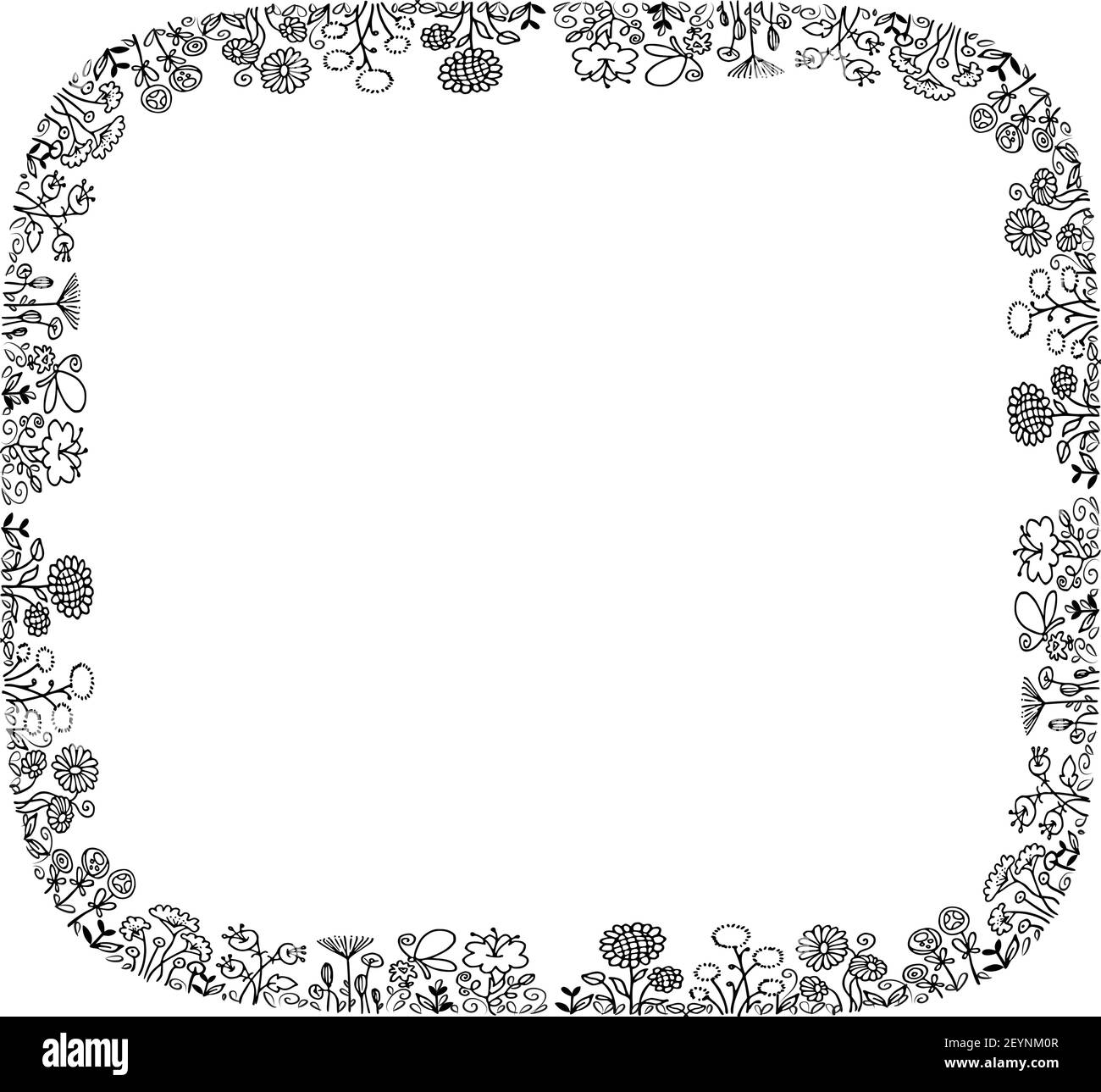 vector black and white flowers square border background Stock Vector ...