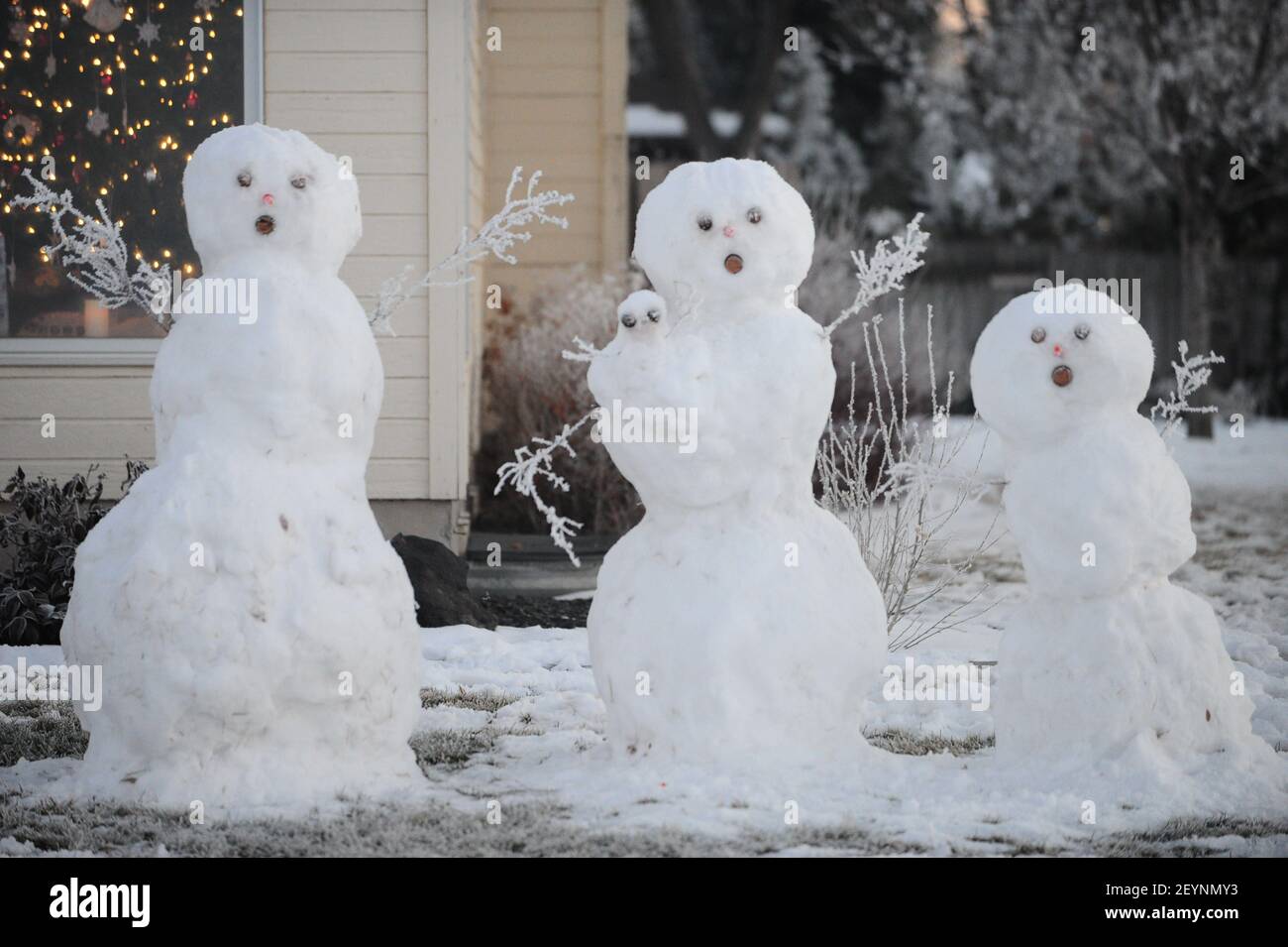Snowmen stands proud in a front yard in Canyon County. (Photo by Alex ...