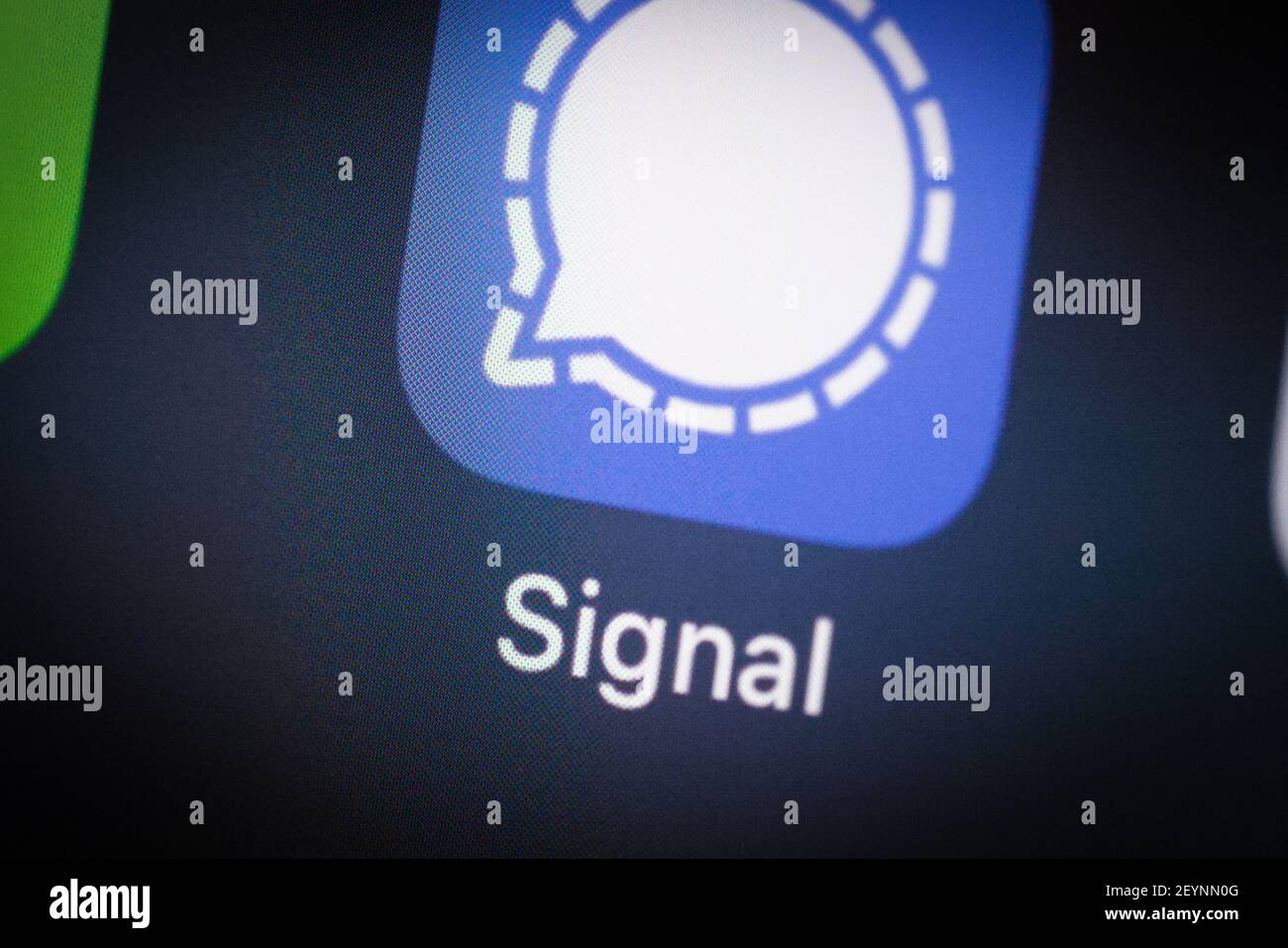 The Signal encrypted messaging application icon is seen on an iPhone ...