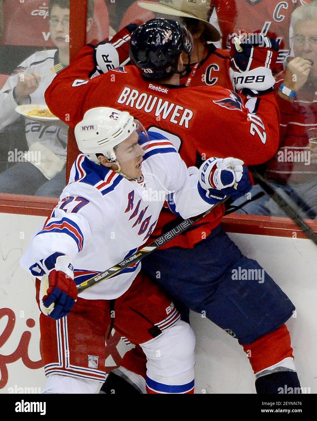 New York Rangers defenseman Ryan McDonagh (27) checks Washington ...