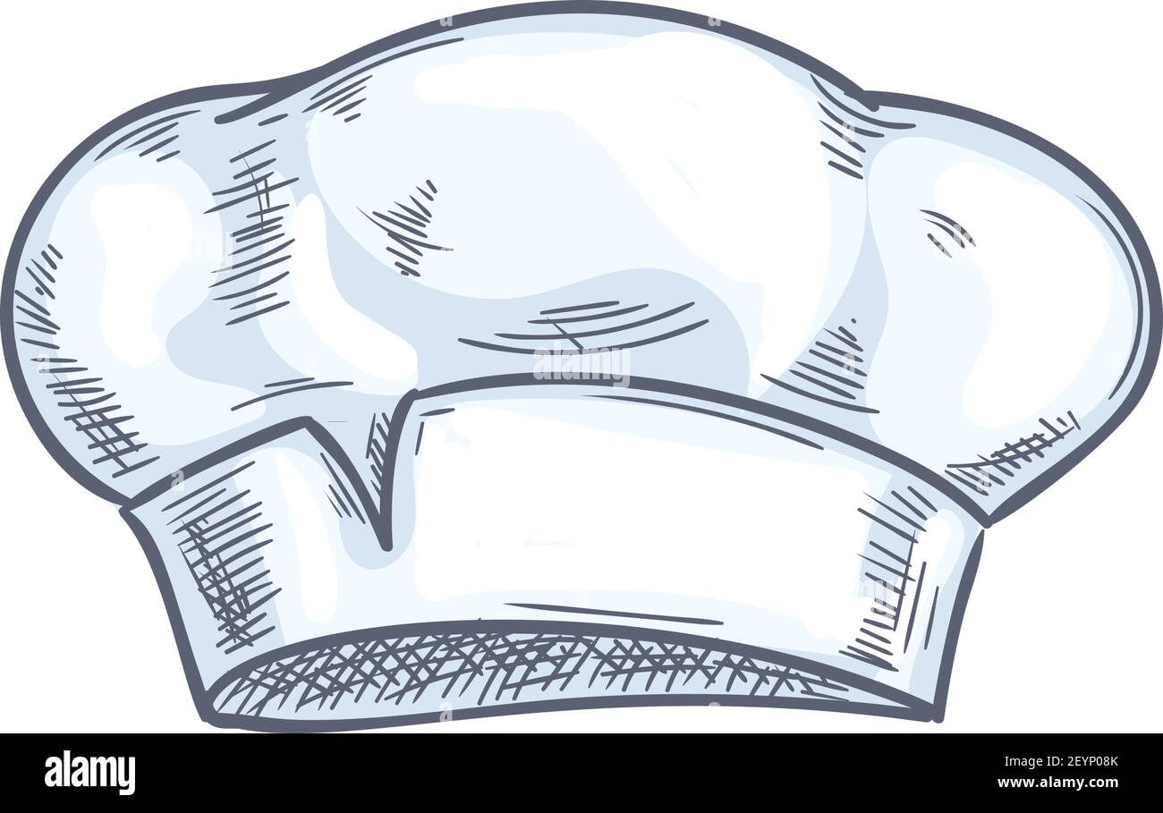White chef cook hat isolated hand drawn sketch. Vector baker or cooker ...