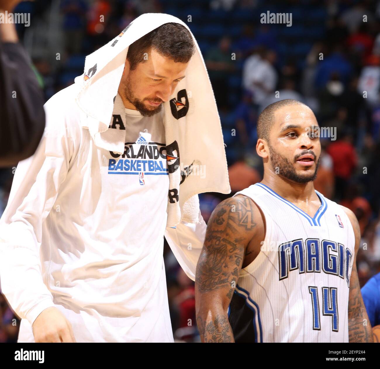 The Orlando Magic's Hedo Turkoglu, left, and Jameer Nelson leave the ...