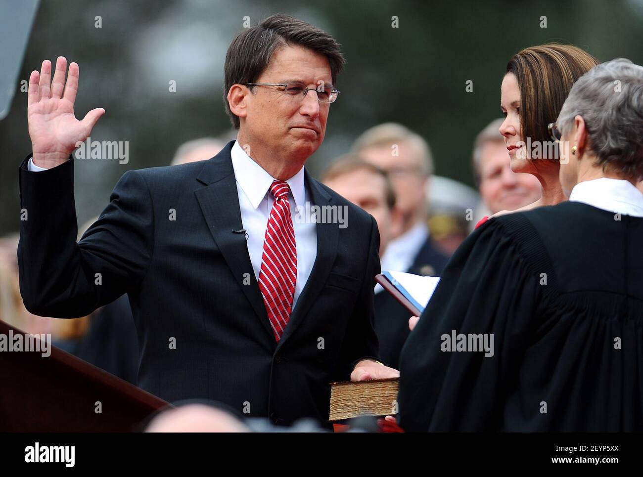Chief Justice Sarah Parker, right, administers the oath of office to ...