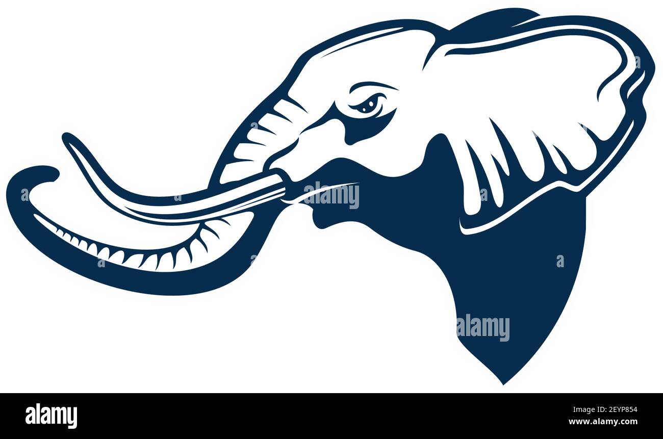 Profile of elephant head isolated jungle mammal mascot. Vector elephas ...