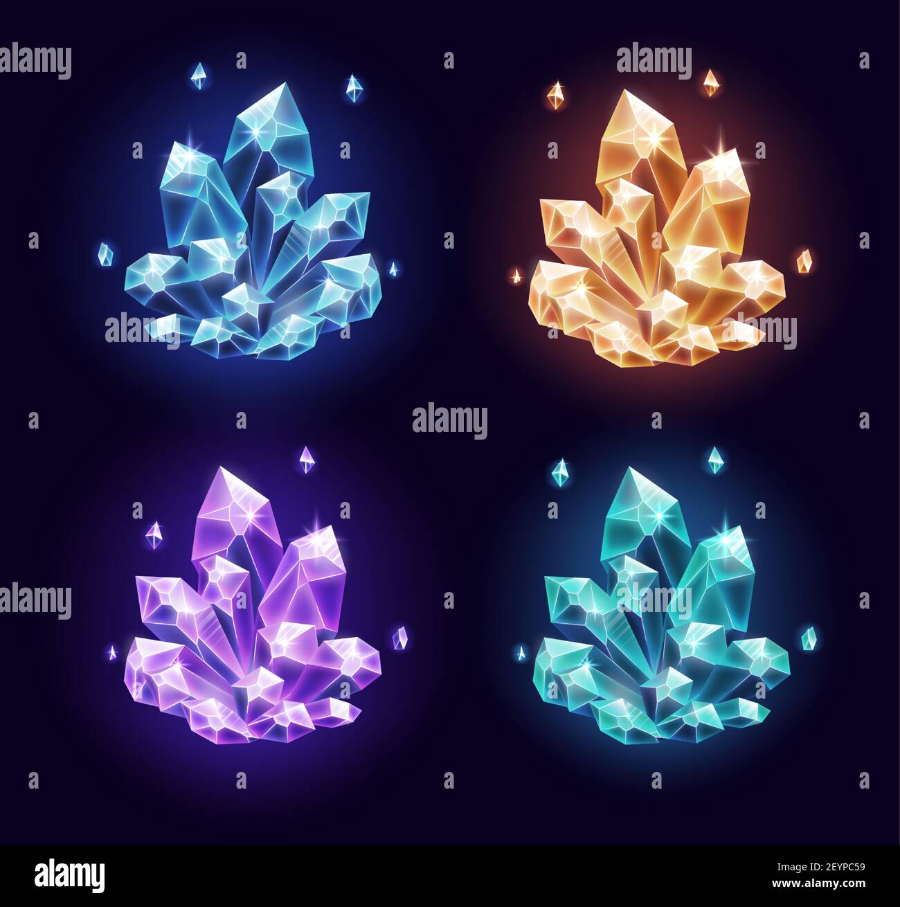 Magic crystals resources set on dark background. Vector illustration ...