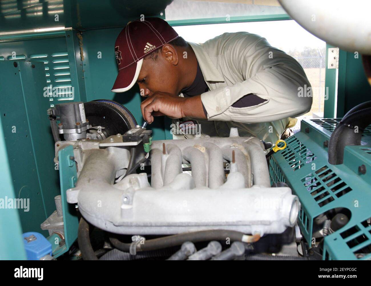 Jon Harper of Taylor Power checks a generator north of Long Beach, Miss ...