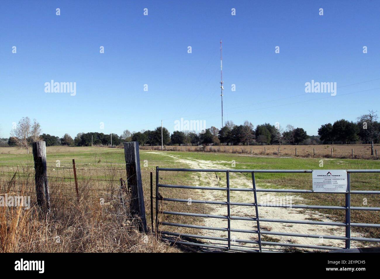 A radio tower is located in a field north of Long Beach, Miss ...