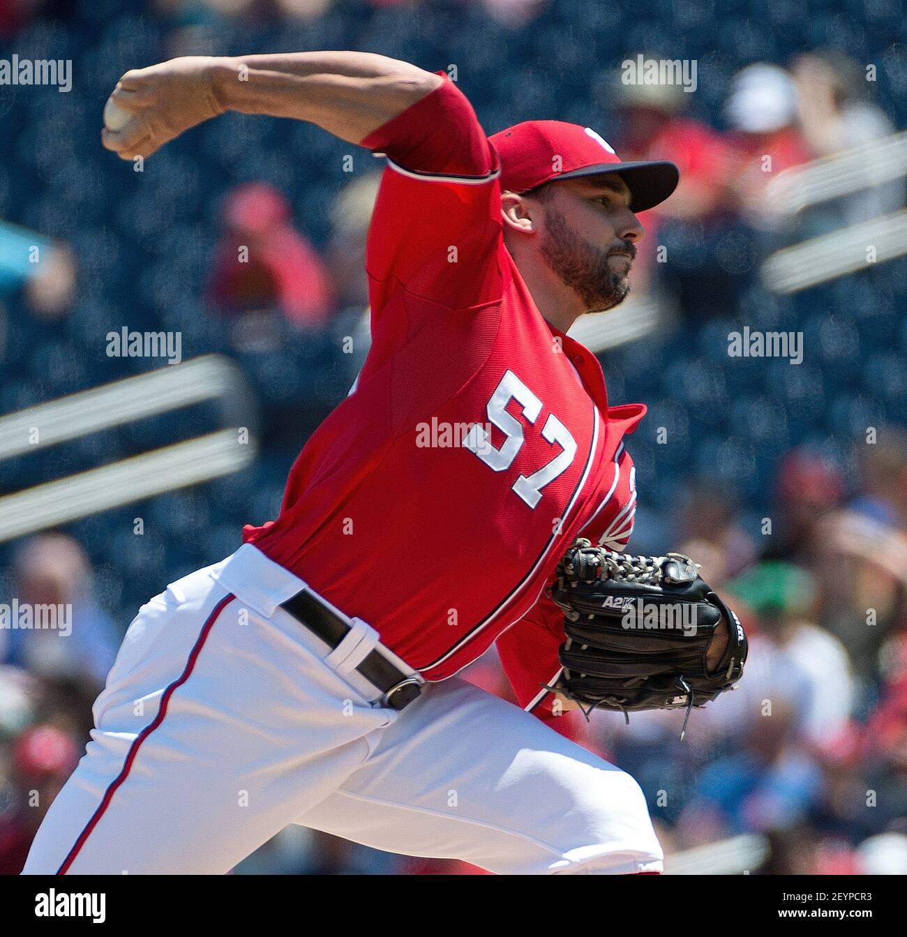 Washington Nationals starting pitcher Tanner Roark (57) delivers a ...