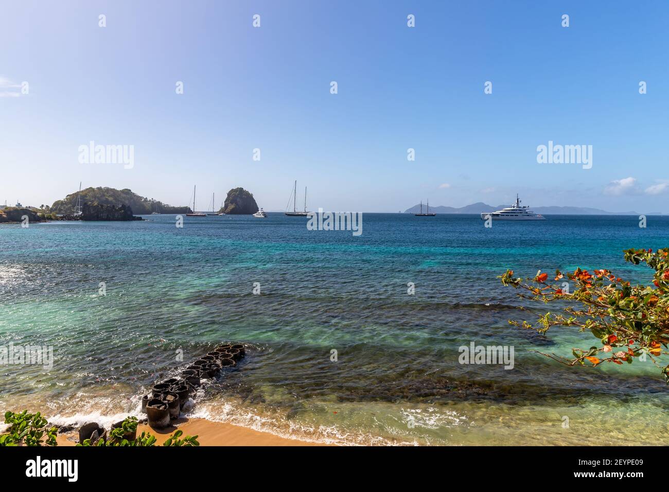 Mega Yachts anchored in Indian Bay, Saint Vincent and the Grenadines ...