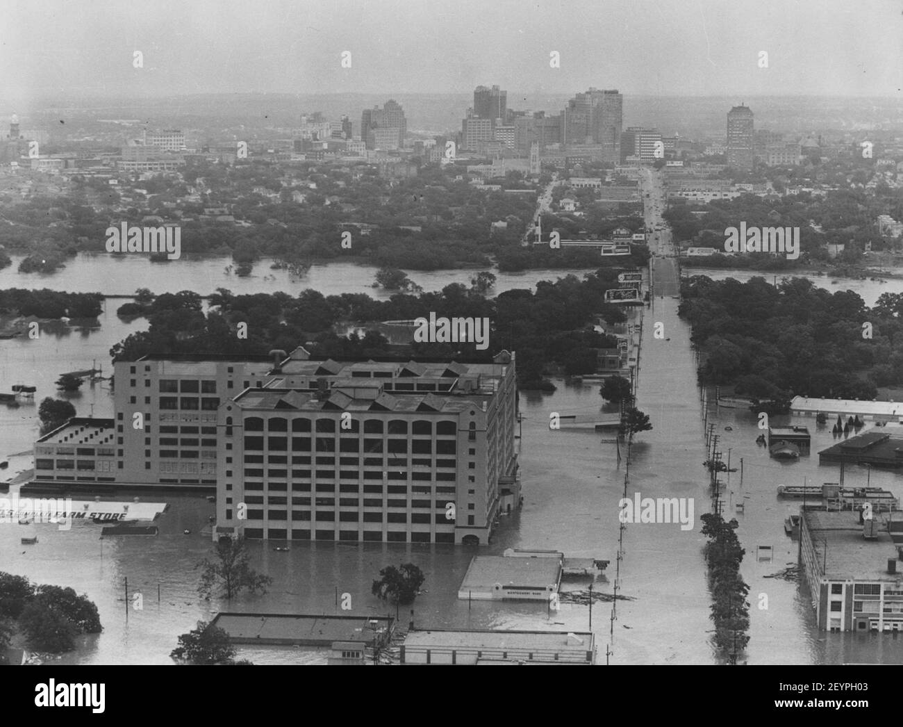 View of Seventh Street toward downtown shows water form Trinity ...