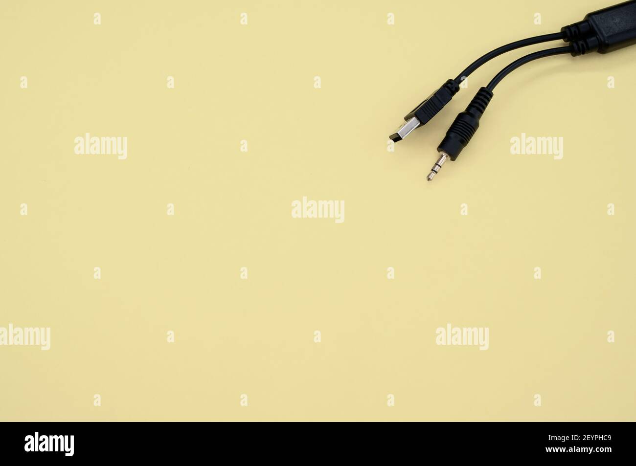 A top view of a USB aux cable isolated on a yellobackground Stock Photo ...