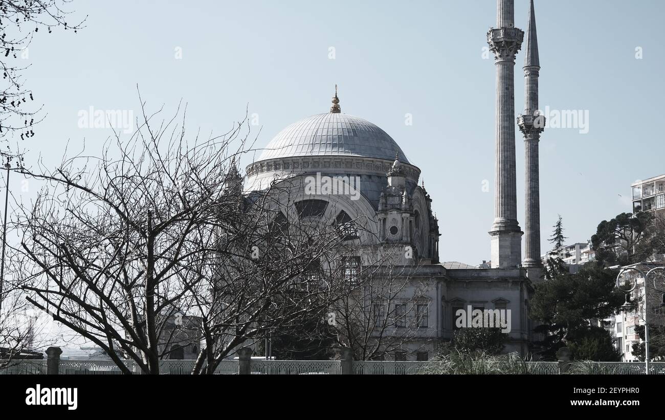 Dolmabahce mosque from dolmabahce palace and clock tower. Baroque and ...
