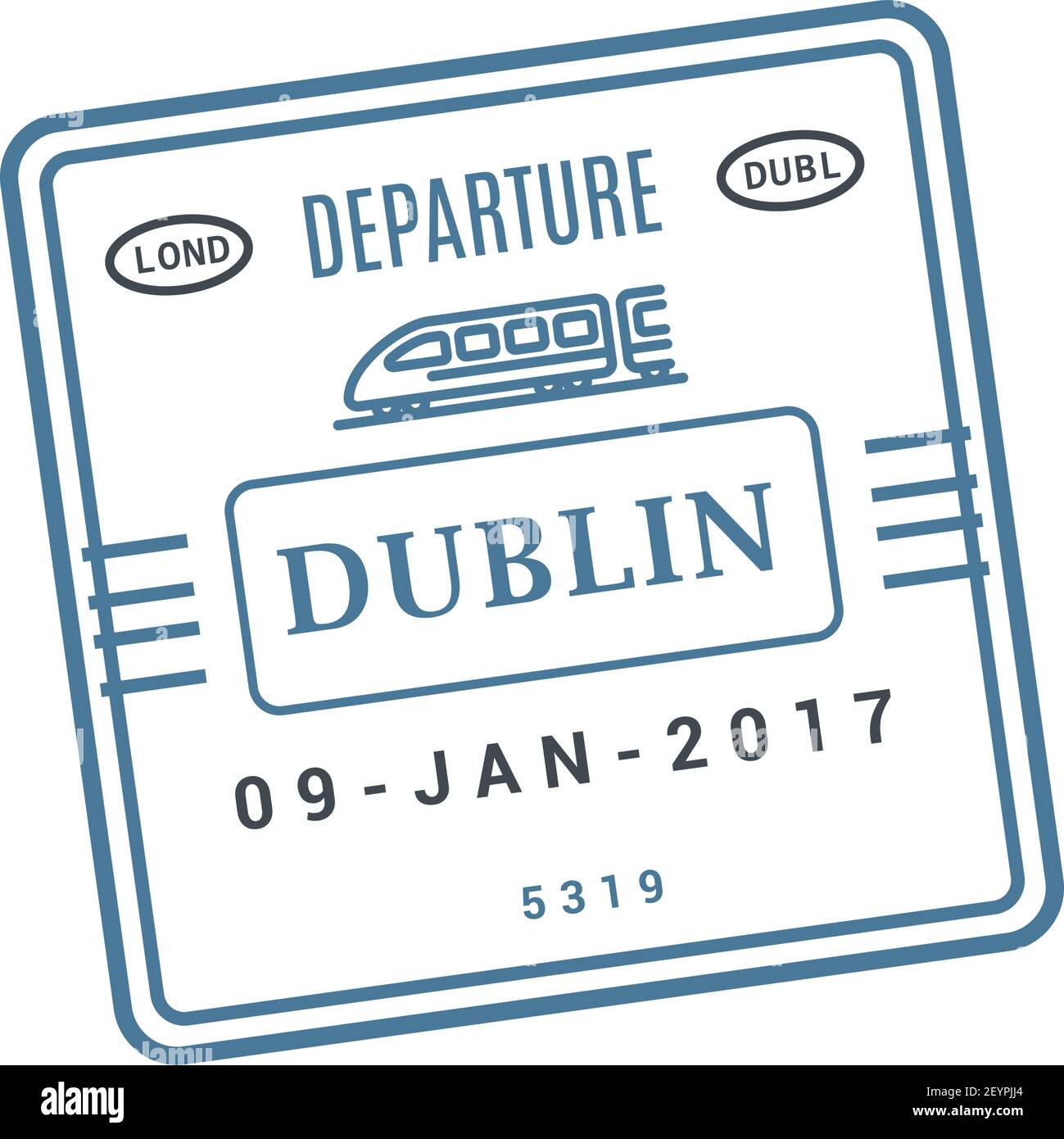 Dublin train ticket, railway arrival stamp isolated vector. Arrival or ...