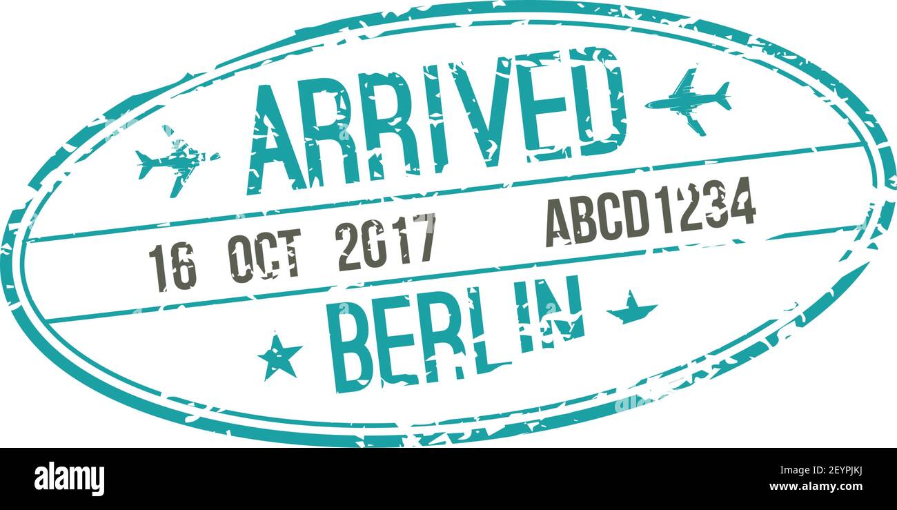 Arrived to Berlin international airport isolated oval stamp. Vector ...